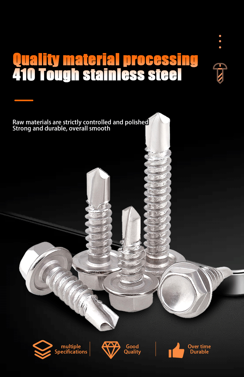 100/300Pcs 410 Stainless Steel Self-Drilling TEK Screws 12 Hex Head ...