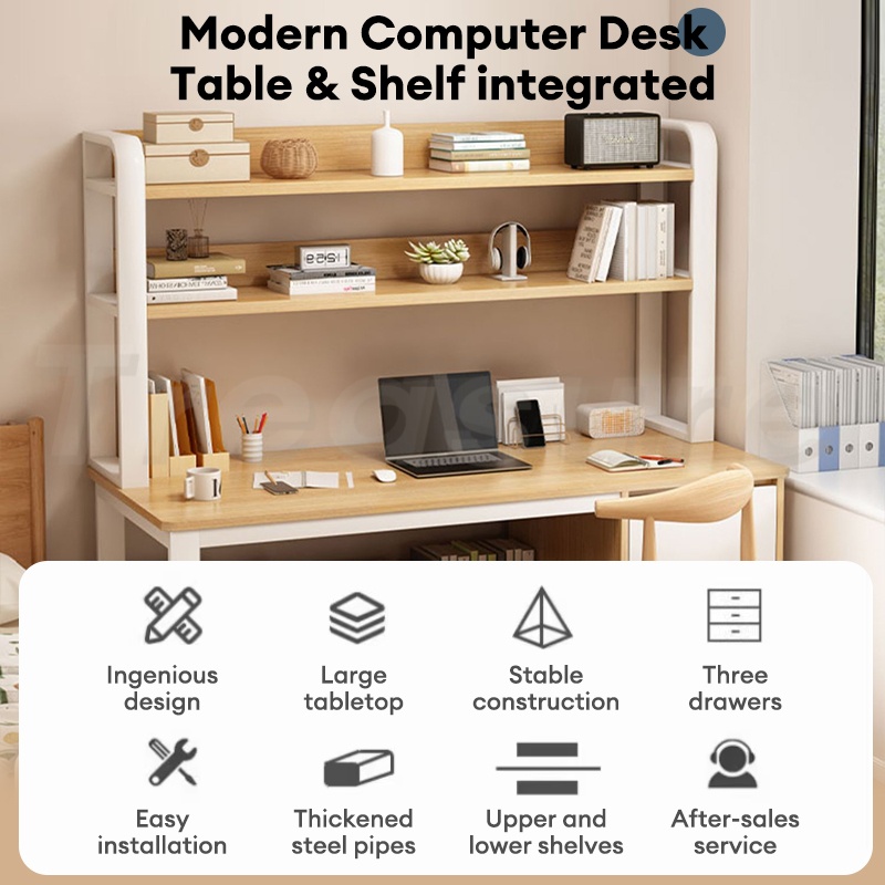 Wooden Computer Table Office Desk Gaming Standing Table Muti-Storage ...