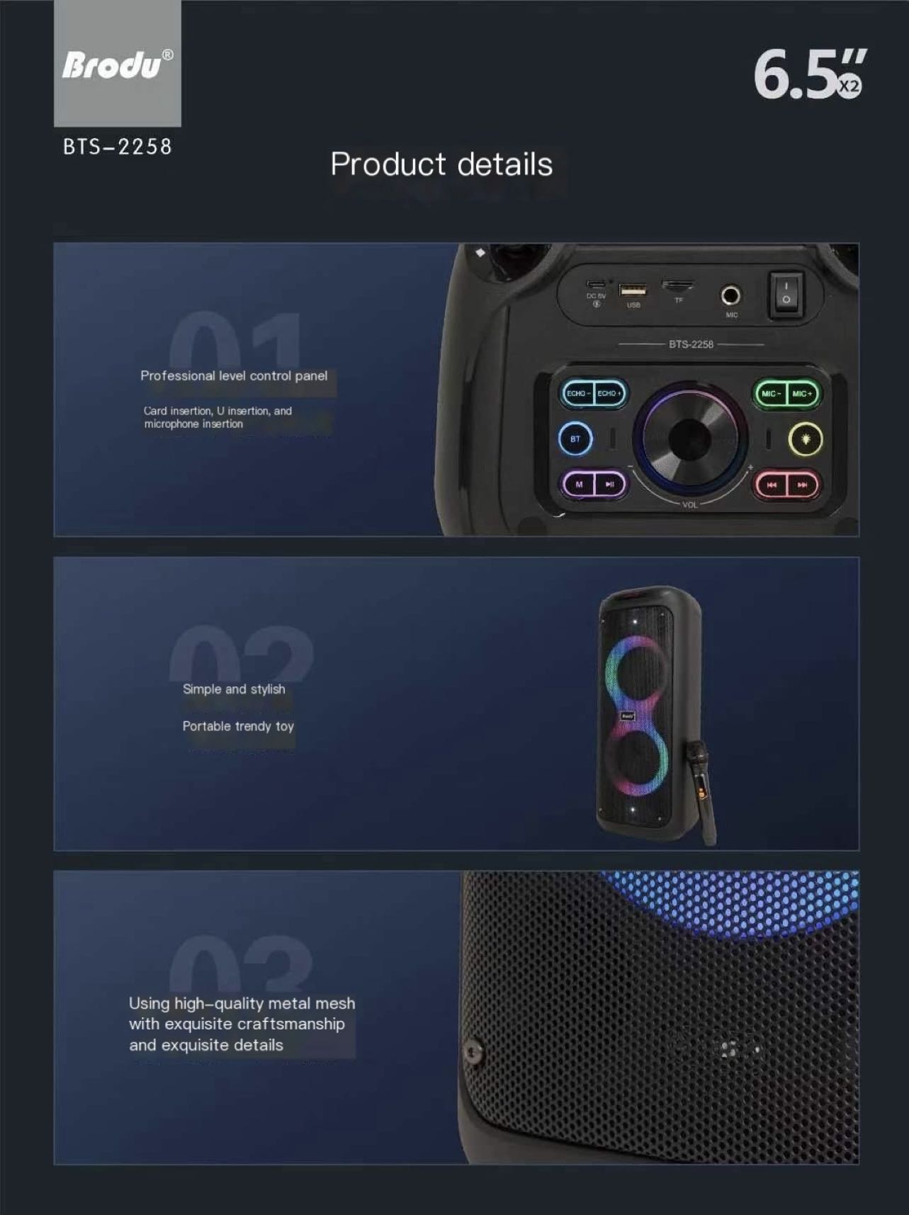 Brodu BTS-2258 55W portable Bluetooth Karaoke Speaker With Magic Sound ...
