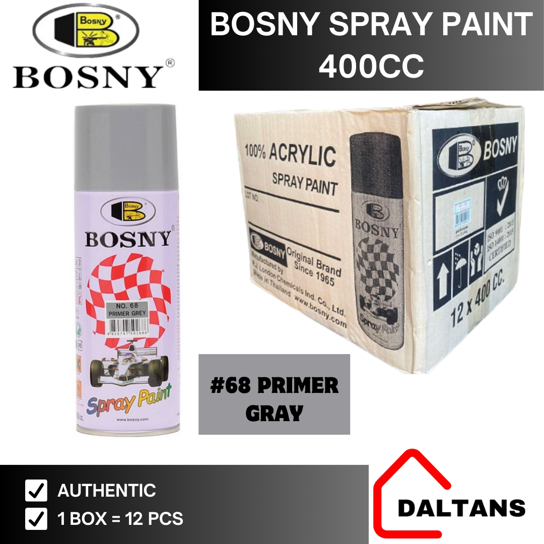 [BOX] 12 PCS BOSNY ACRYLIC SPRAY PAINT #68 PRIMER GRAY | Shopee Philippines