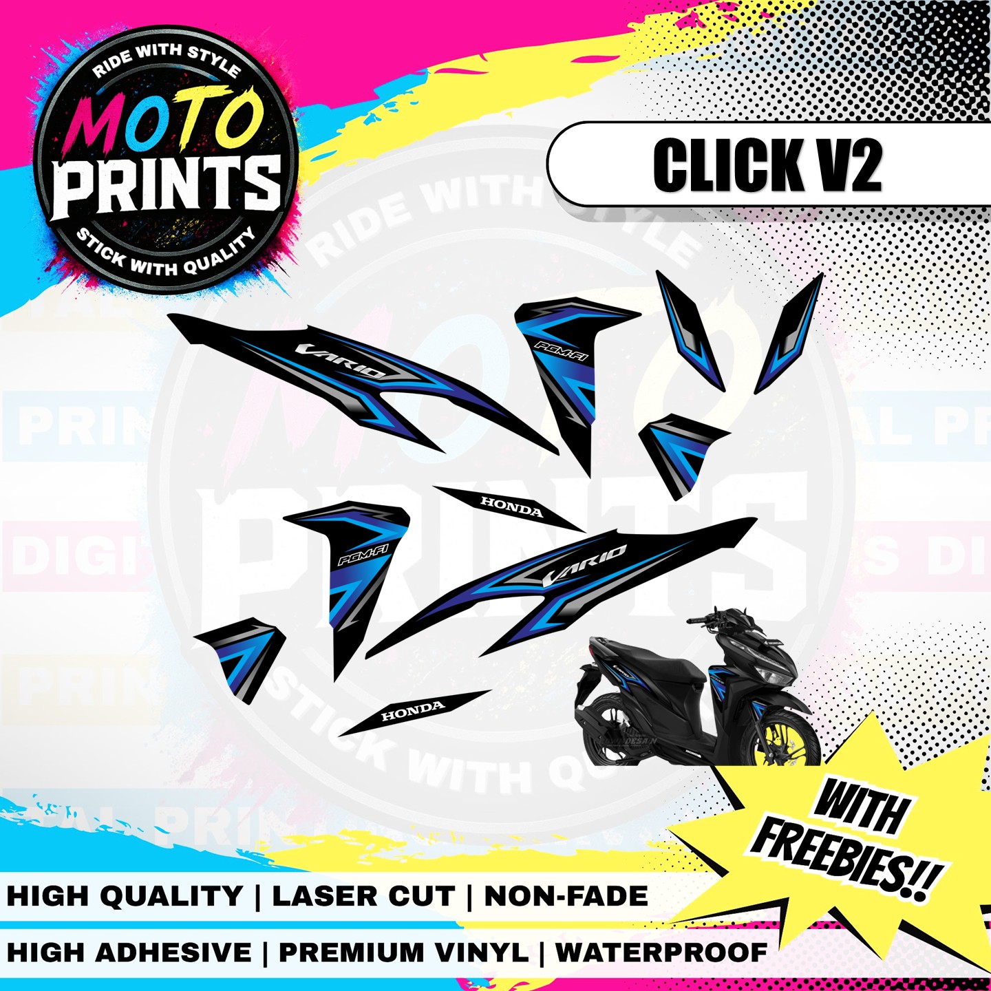 HONDA CLICK VARIO V2 INDO DESIGN 2 DECALS (WATERPROOF, LAMINATED, FADE ...