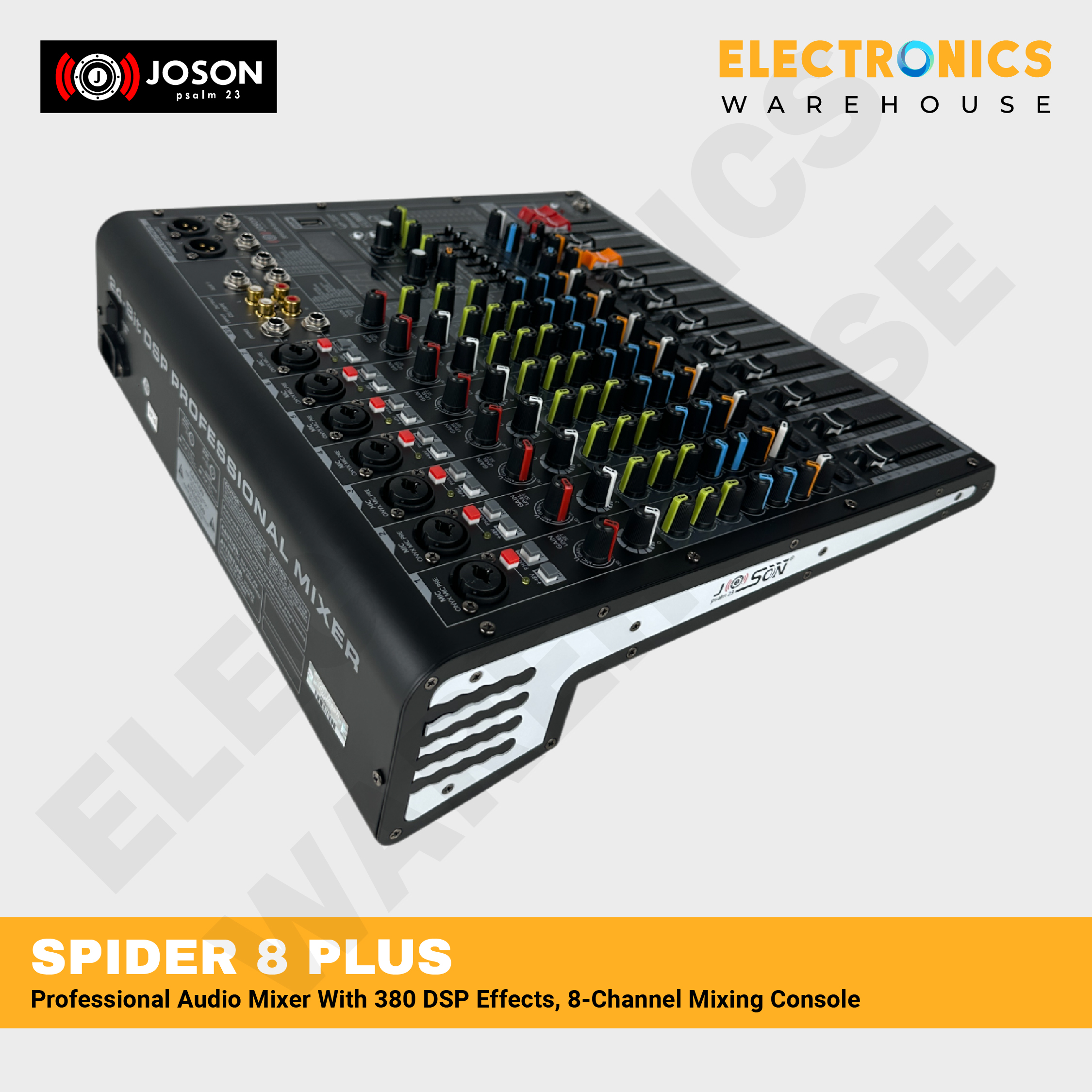 Joson Spider 8 Plus Professional Audio Mixer With 380 DSP Effects, 8 ...