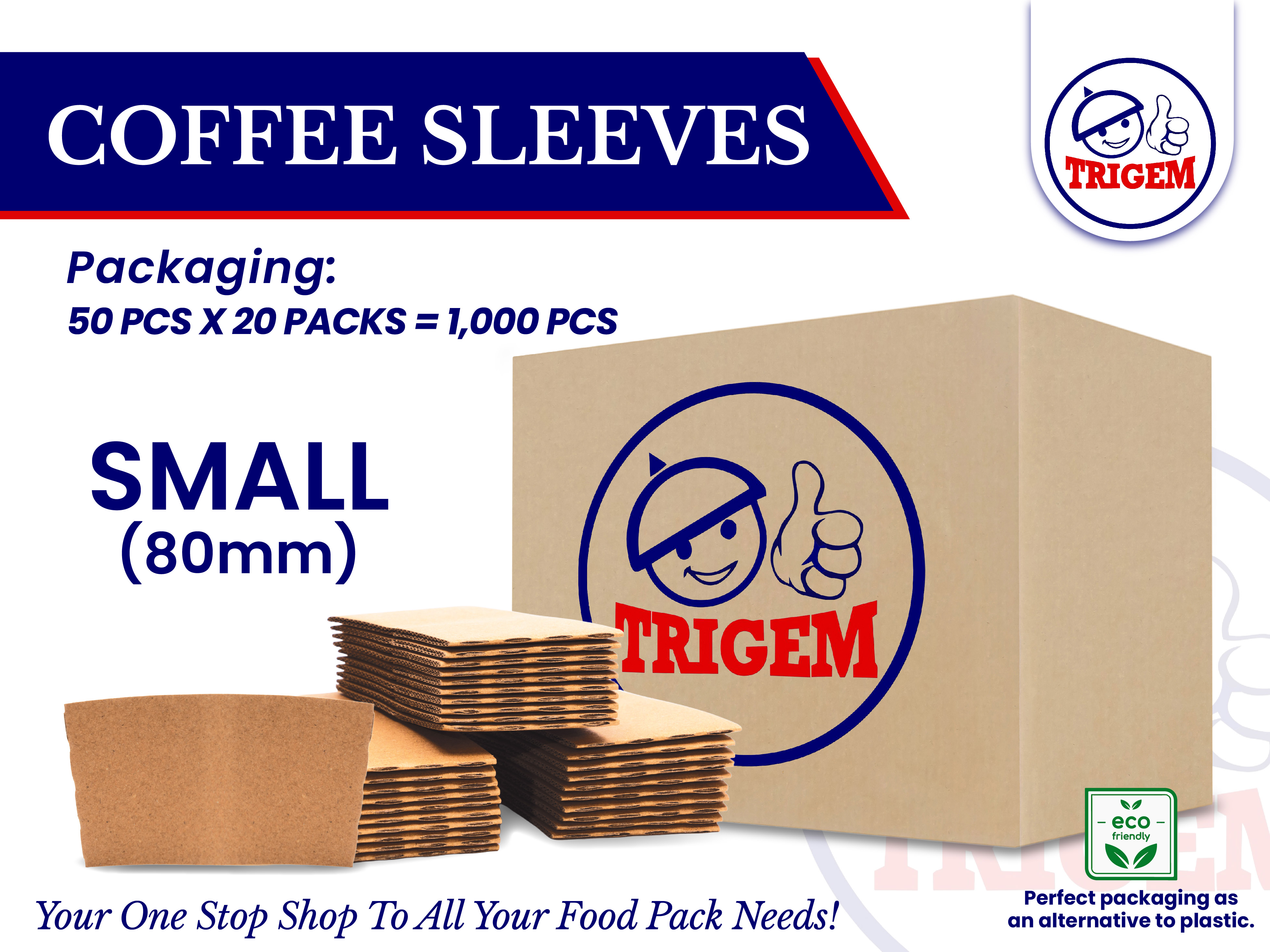 [ 1000 Pcs = 1 BOX ] TRIGEM Coffee Sleeves Small Single Walled Cup 80mm ...
