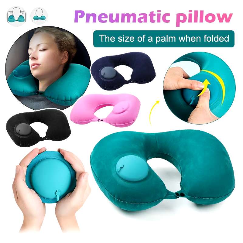 Creativehome Inflatable U-shaped Press-on Portable Travel Pillow ...