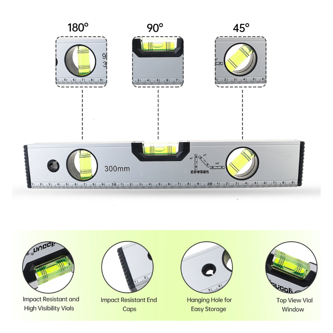 Magnetic Level Ruler Precision Measuring Tool Metric Scale 300mm ...