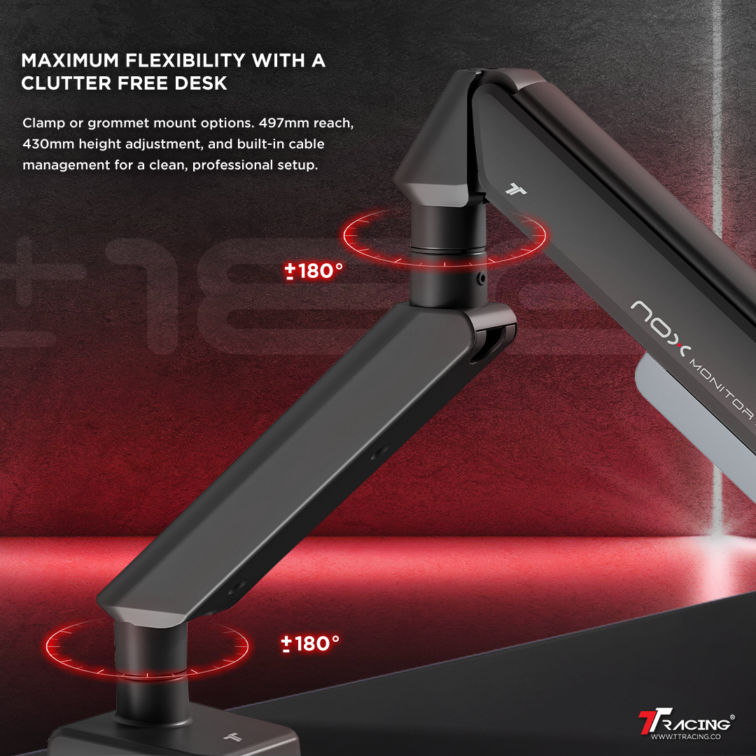 TTRacing NOX Adjustable Monitor Arm - Single/Dual Arm, With Cable ...