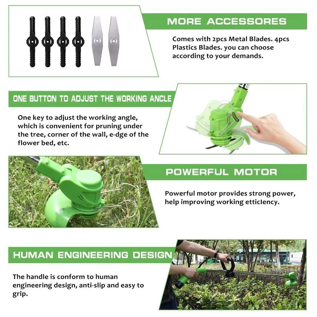 Grass Cutter 168VF Lithium Battery Rechargeable Efficient Electric Lawn ...