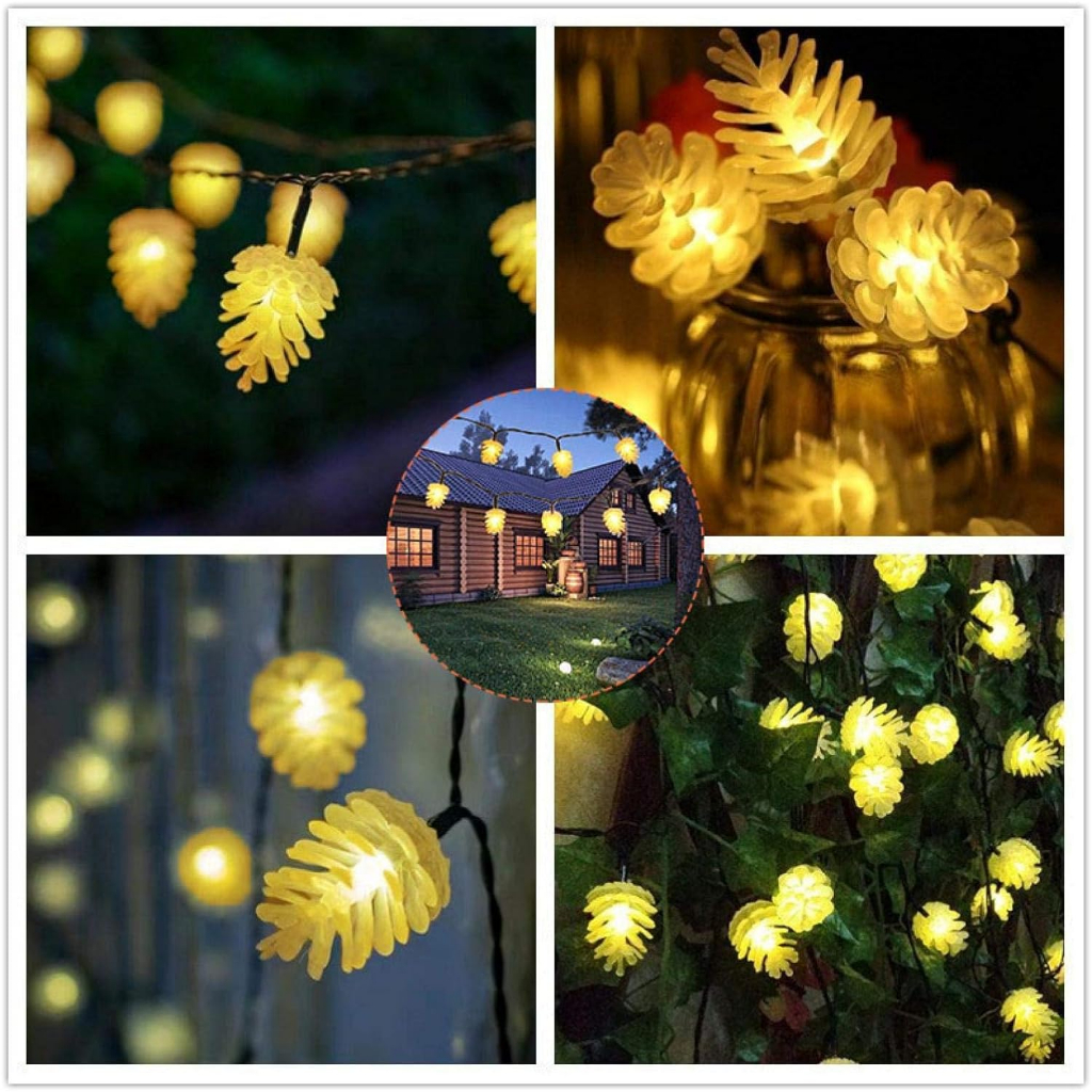 7M 30Led Solar Pine Cone String Lights Christmas Decoration Garden ...