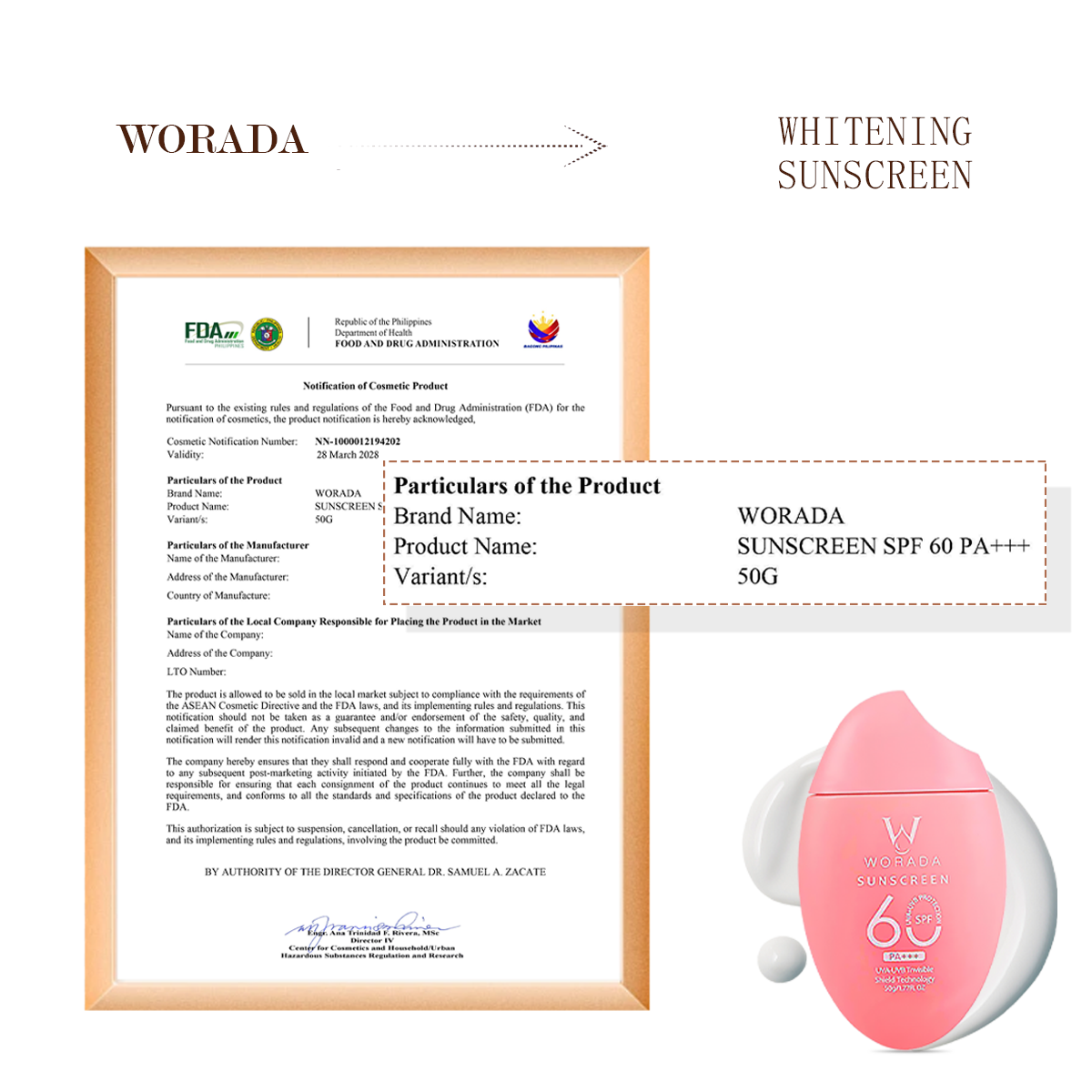 【Buy1Take2】WORADA 3PCS whitening sunscreen SPF 60 PA+++ light sunscreen ...