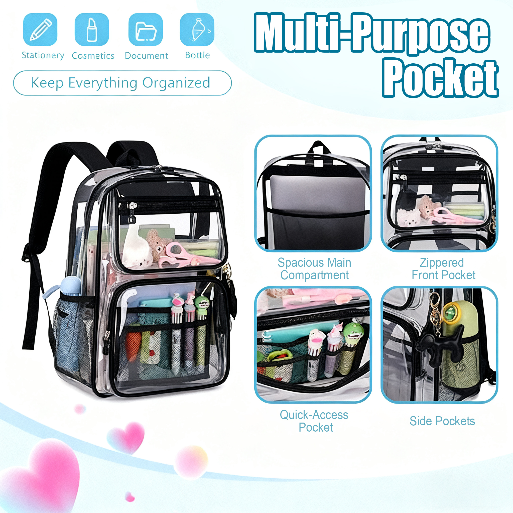 Waterproof Transparent Backpack for Women Men PVC Clear Bag Big Thick ...