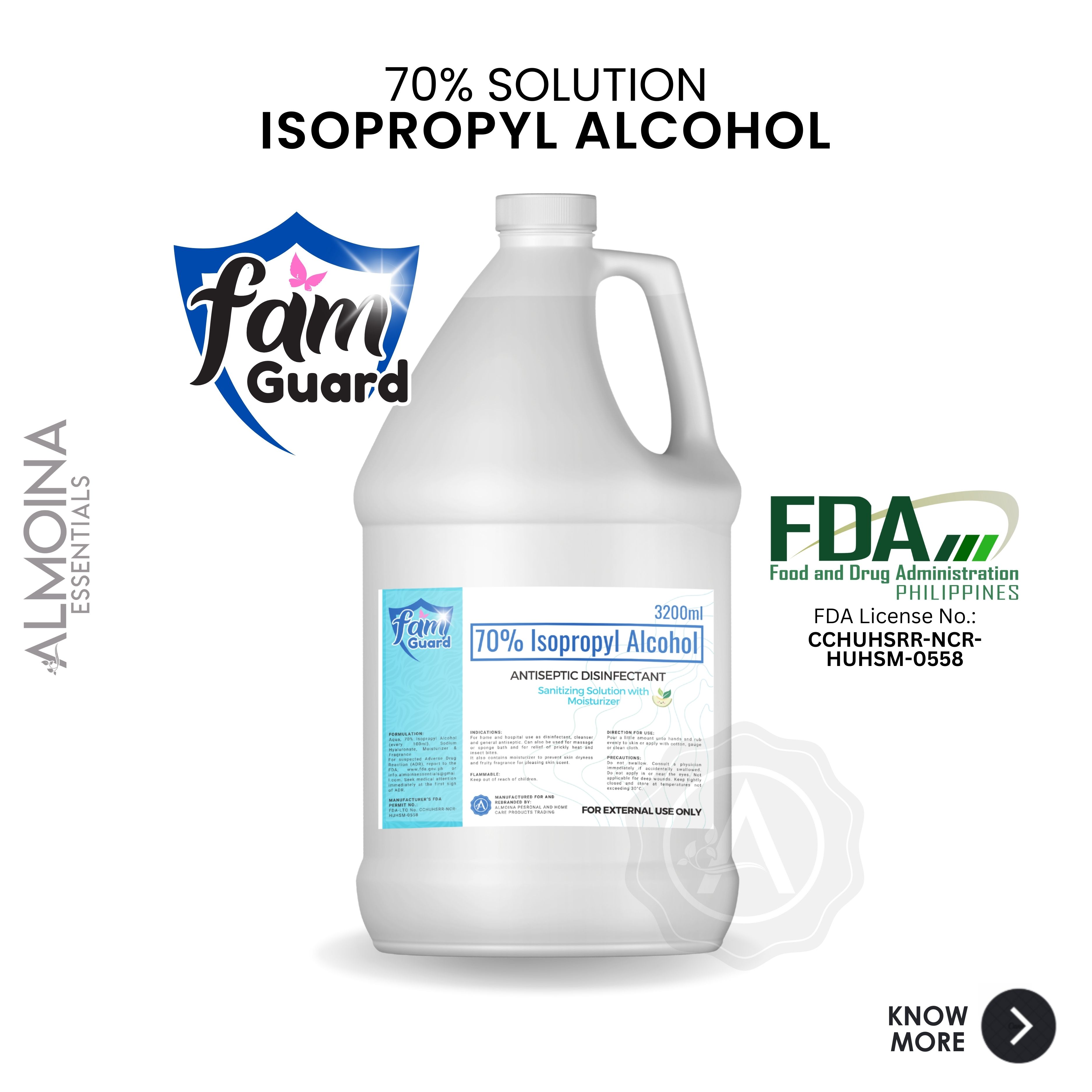 FAM GUARD 70% Isopropyl Alcohol Disinfectant & Hand Sanitizer with ...