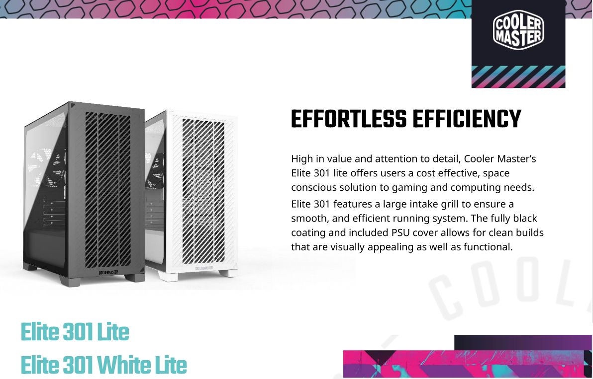 Cooler Master ELITE 301 LITE PC Case - Mid Tower / 1x Black Fan / Black ...
