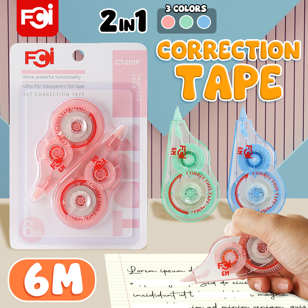 FCI 2in1 Correction Tape Ultra Thin Transparent Film Tape 6m x 5mm Size ...