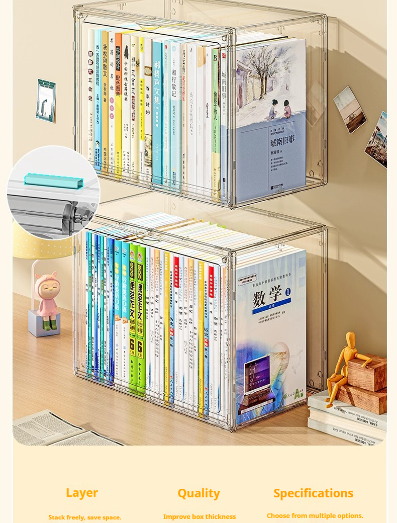 Lumineon Transparent Acrylic Book Storage Box large capacity bookshelf ...