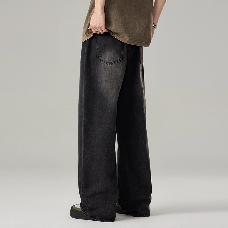 Baggy pants for men denim black korean fashion retro trend jeans ...