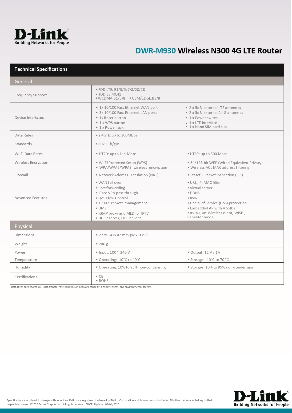 D-Link DWR-M930 Wireless N300 4G LTE Router | Up to 32 users | WAN ...