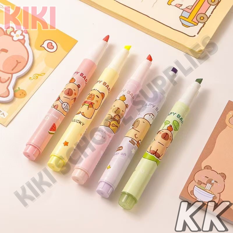 KK 6Pcs/Set Cute Capybara Cartoon Fluorescent Highlighter Pen Drawing ...