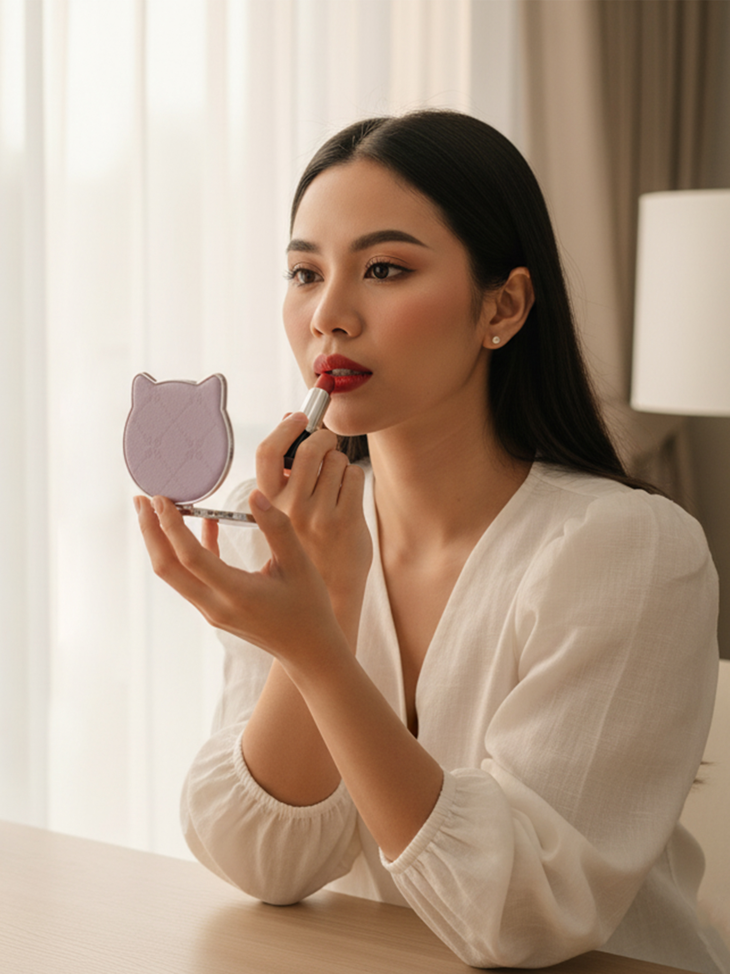 MICHAELA Cat-Shaped Mini Mirror Playful Checkered 2X Magnification for ...
