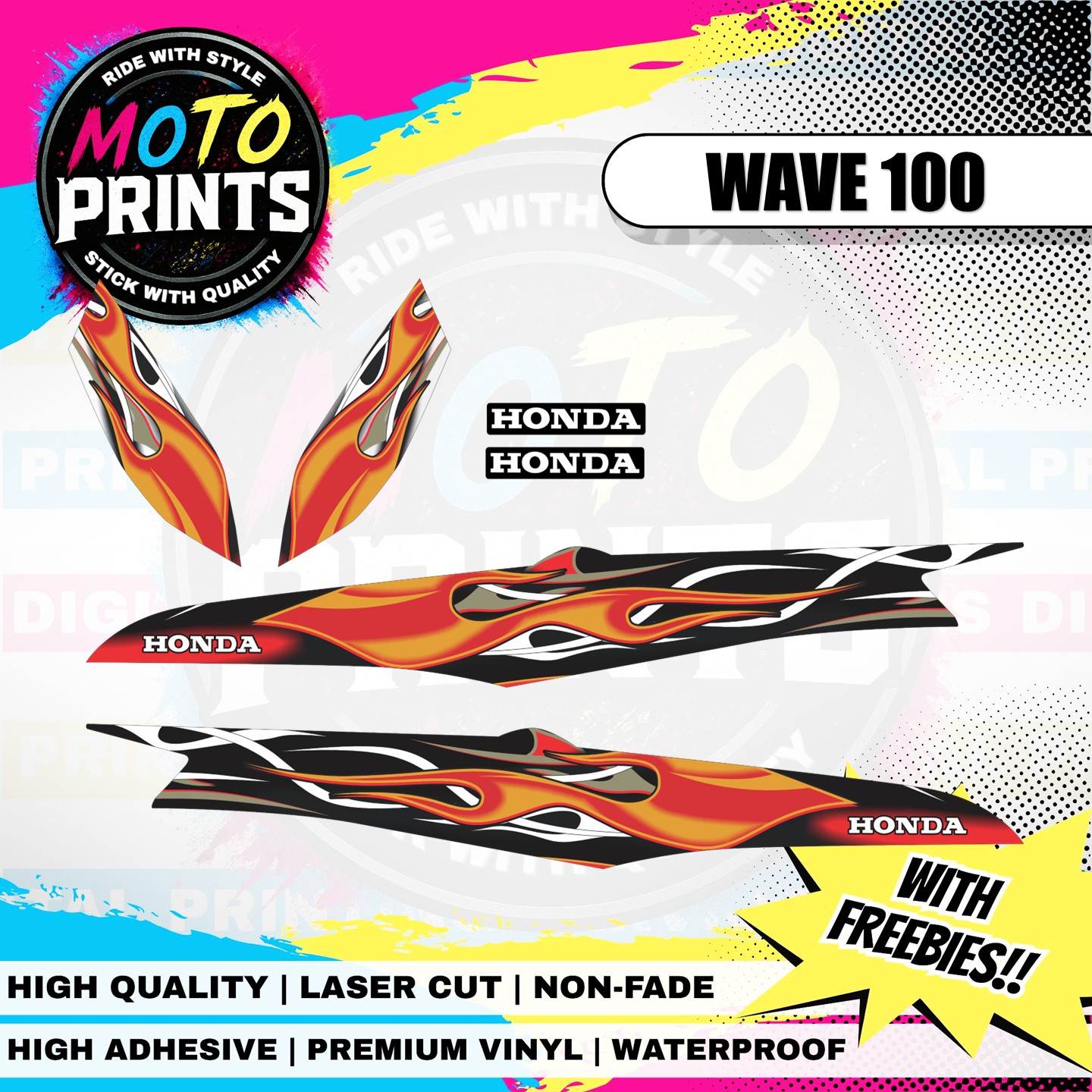 HONDA WAVE 100 FIRE SPECIAL EDITION DECALS (WATERPROOF, LAMINATED ...