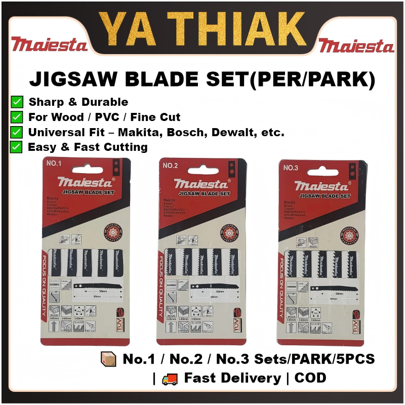 MAJESTA Jigsaw Blade Set No.1 / No.2 / No.3 – 5pcs U-Shank (Double Hole ...