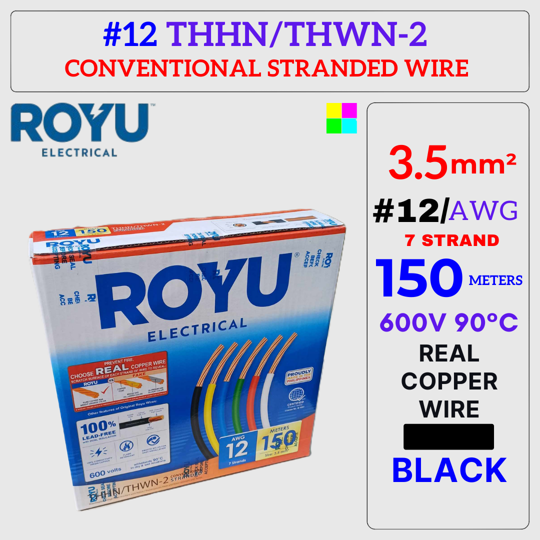 (Black) Royu 3.5mm² (#12) AWG 12/7 Strand THHN/ THWN-2 Stranded ...