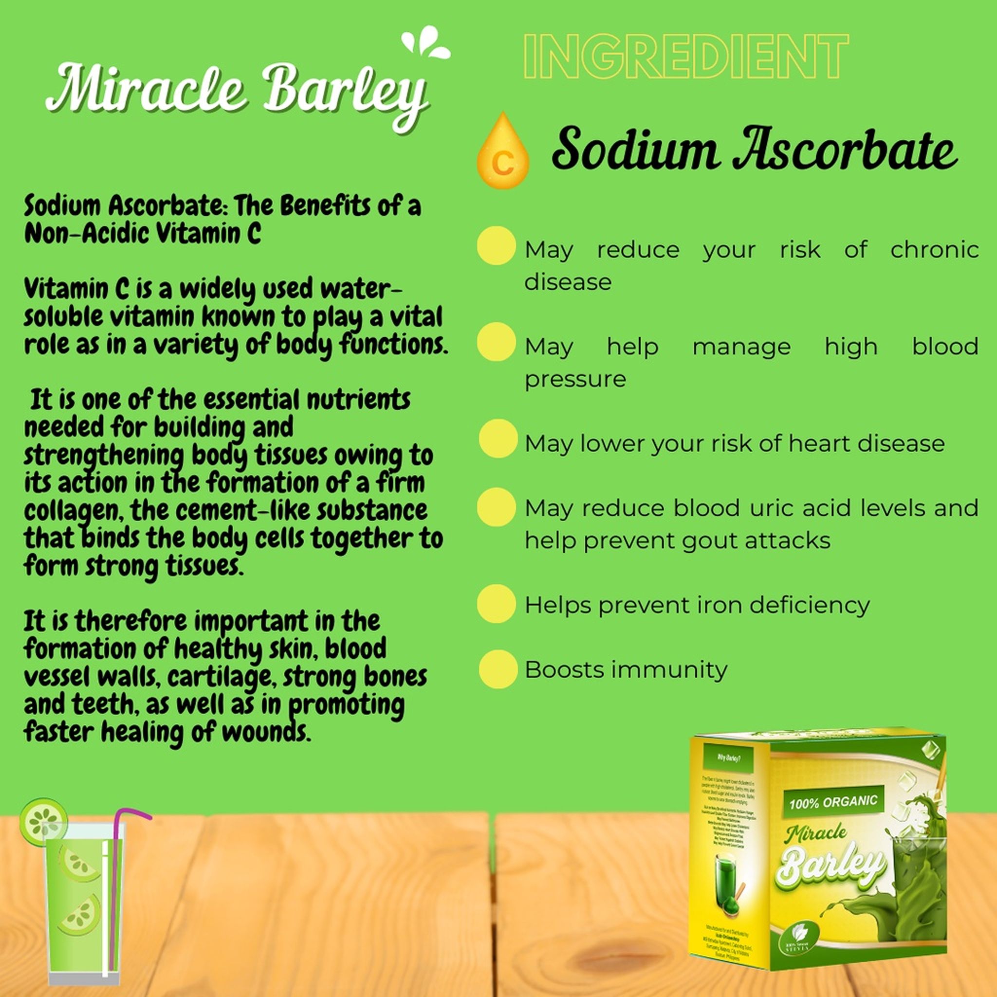 FDA Approved Miracle Barley 210g with Collagen, Sodium Ascorbate Bacopa ...