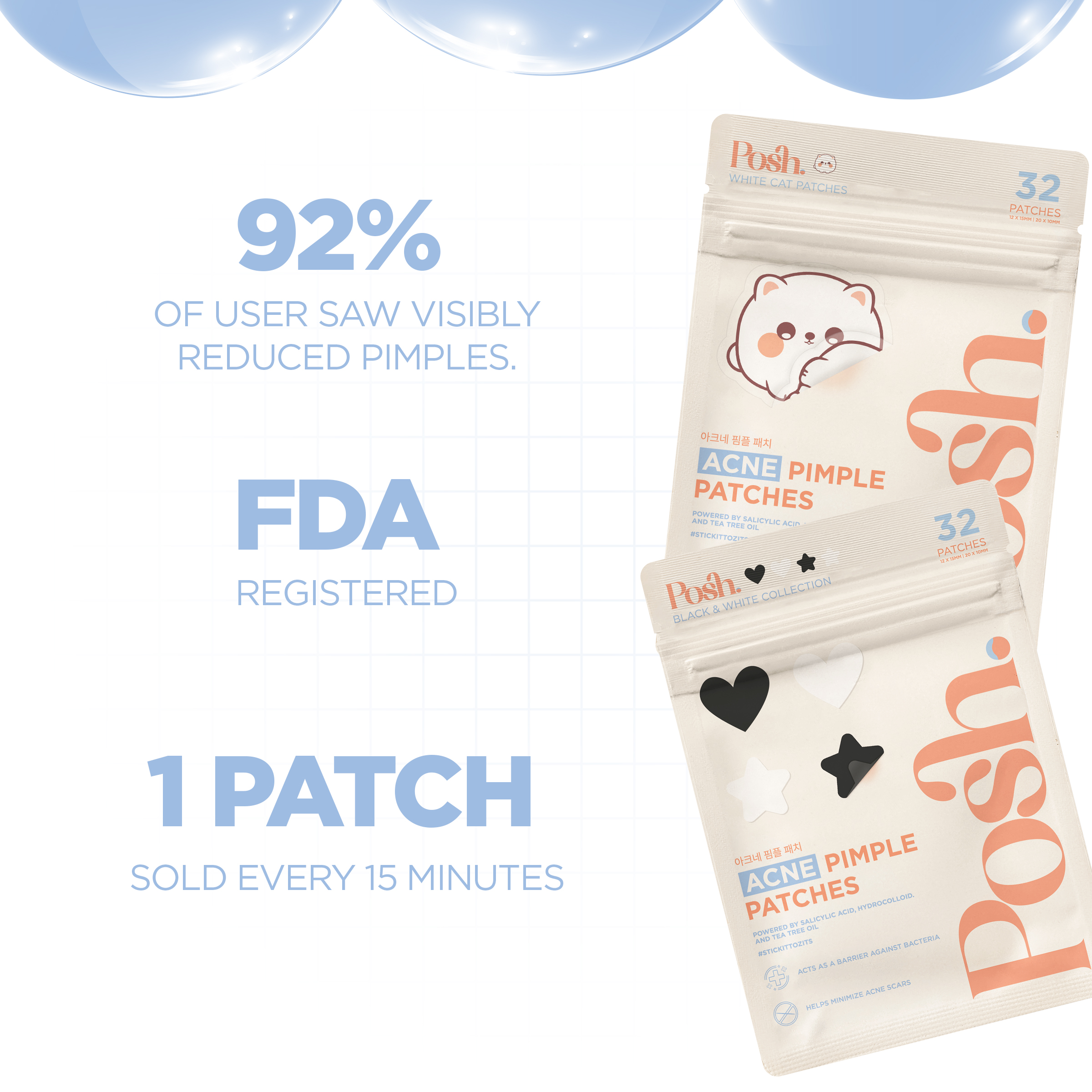 FLOWERS Posh Skin Pimple Patch 32pcs - Hydrocolloid Acne Spot Pimple ...