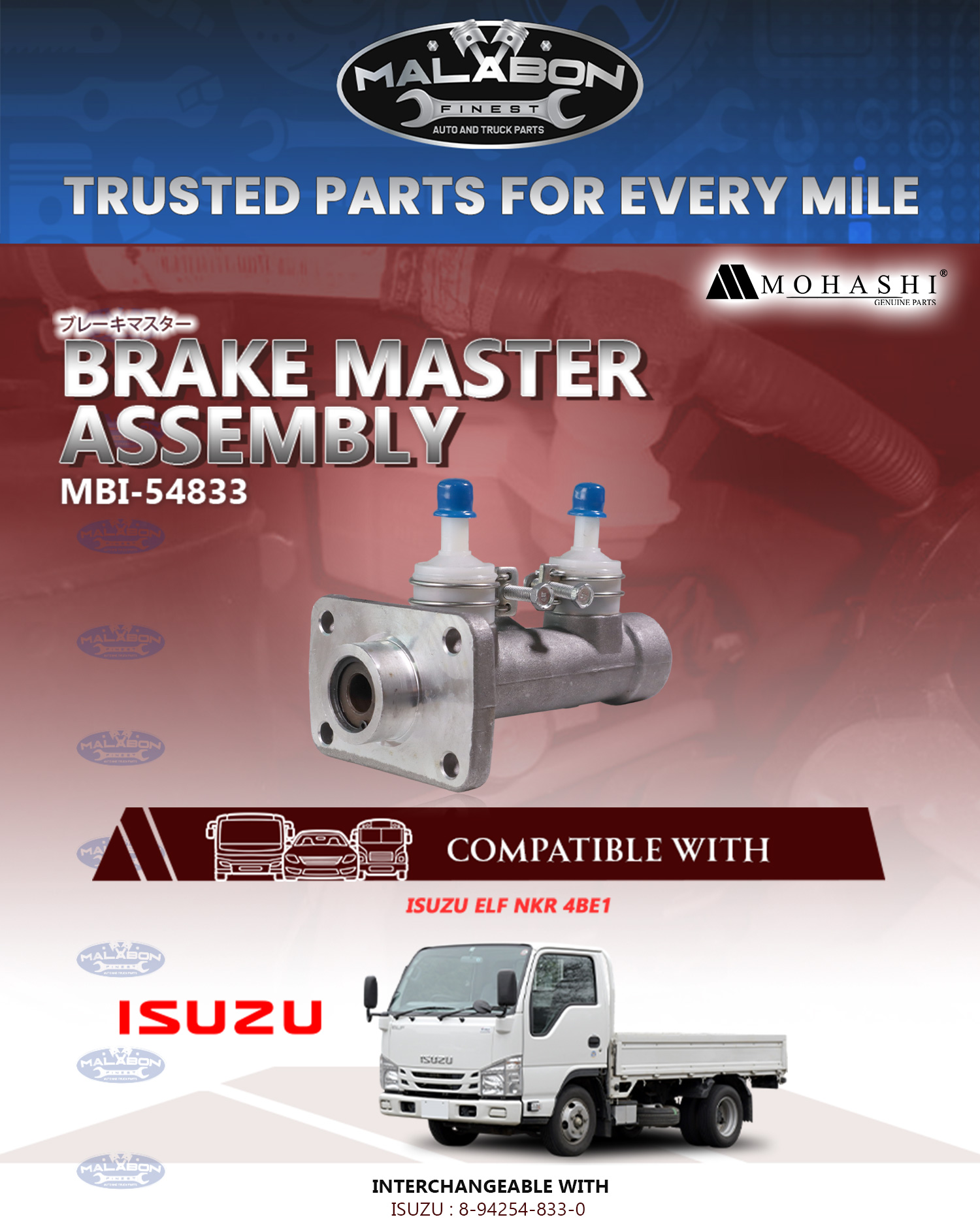 ISUZU 4BE1 NKR 1 1/16" BRAKE MASTER MOHASHI 8-94254-833-0 | Shopee ...