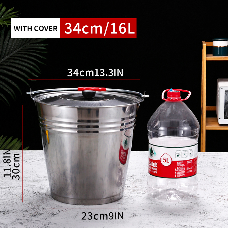 304 stainless steel covered water bucket extra thick with handle water ...