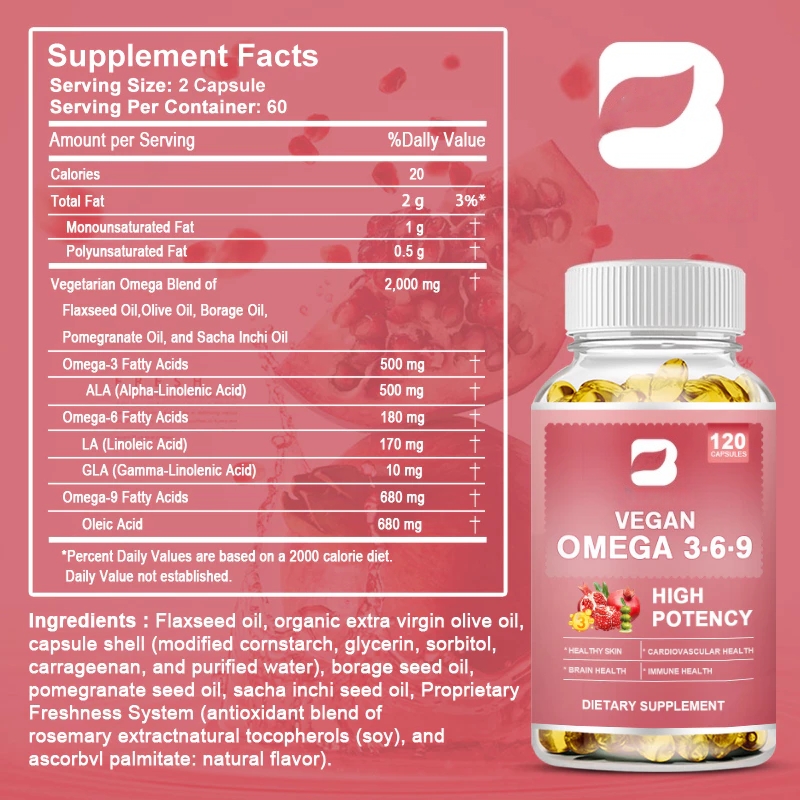 Vegan Omega 3-6-9 Capsules - 5-in-1 Essential Fatty Acids Complex for Cardiovascular & Brain ...