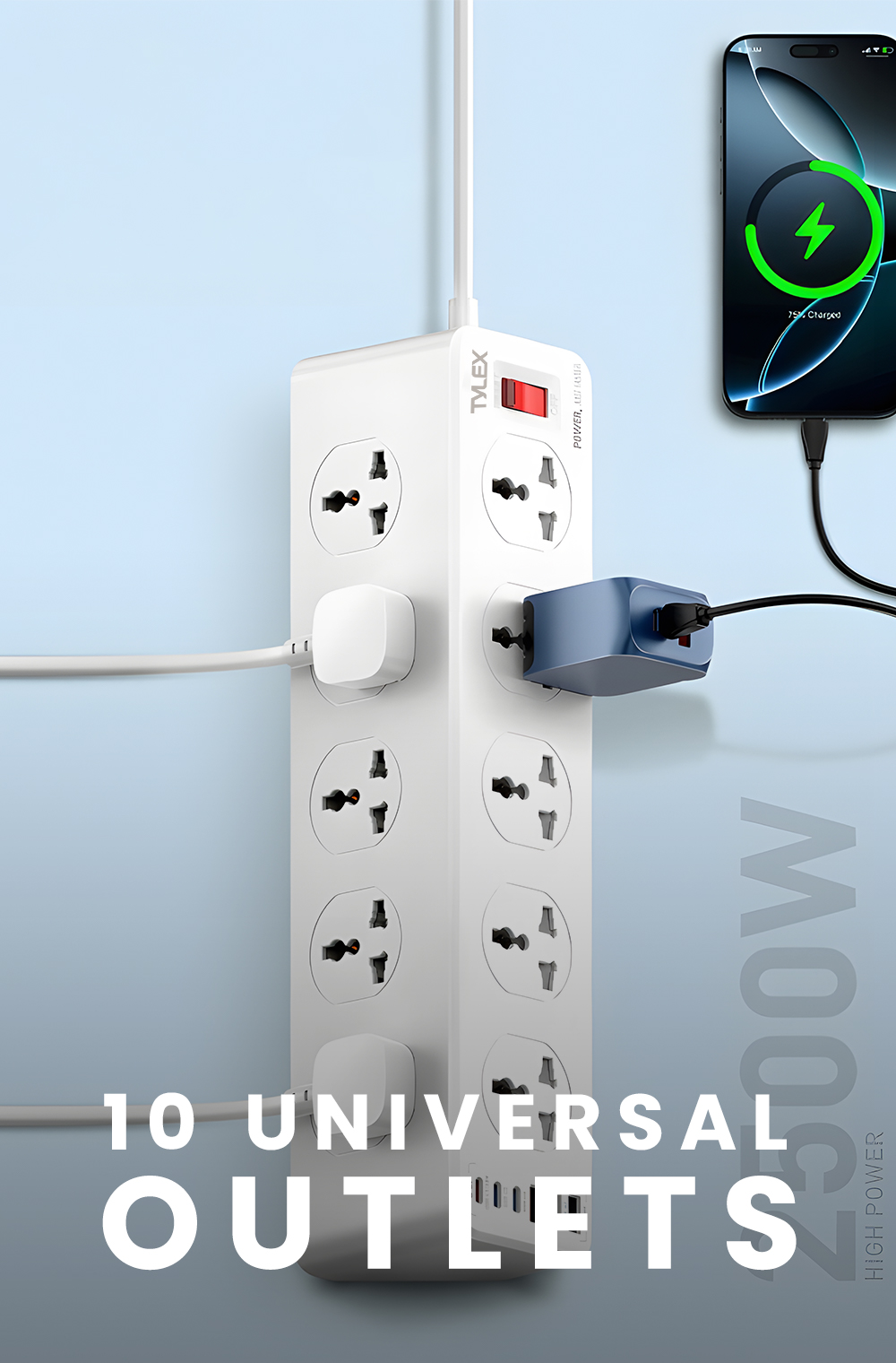Tylex XE10 10x Power Strip Extension Power Socket With 3 USB Ports 3 ...