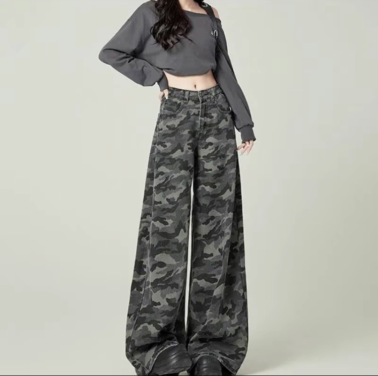 High waisted work clothes, jeans, women's fashionable casual summer ...