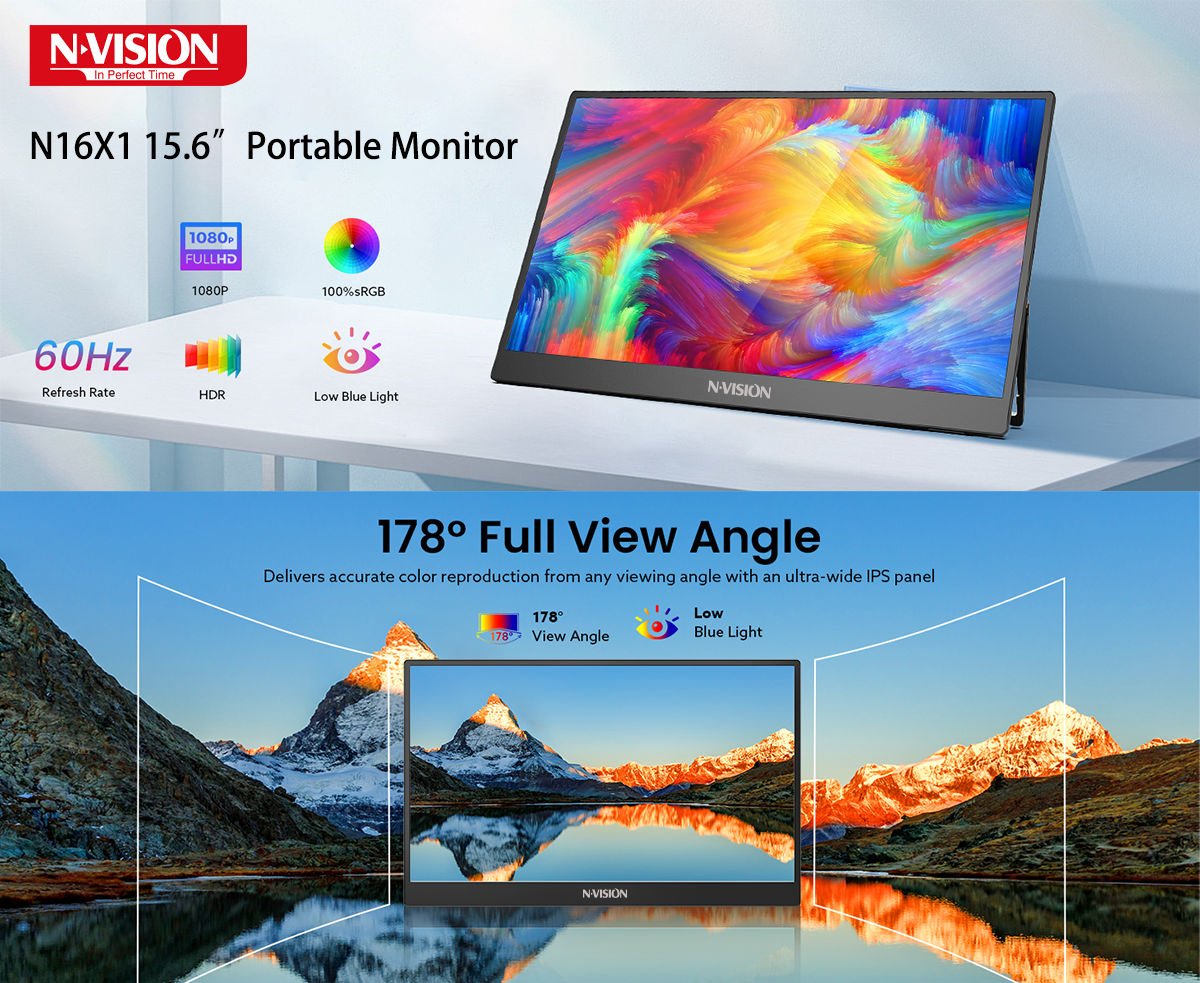 Nvision 15.6 Inch Portable Monitor Laptop Screen Extender FHD 60HZ ...