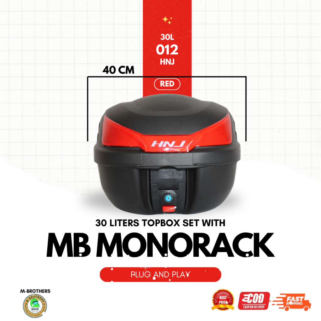 Set Red HNJ 30 Liters Top Box Helmet Compartment With MB Monorack ...