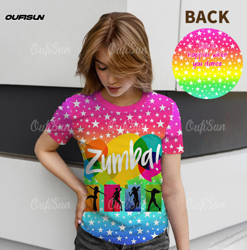 2025 Zumba T-shirt Women’s Zumba wear Uniform Street Fashion Round Neck ...