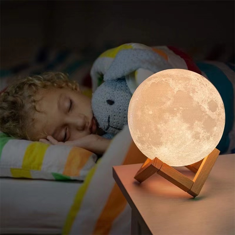 3D Print Moon LED Night Lamp 7 Colors Tap and Touch Control Home Decor ...
