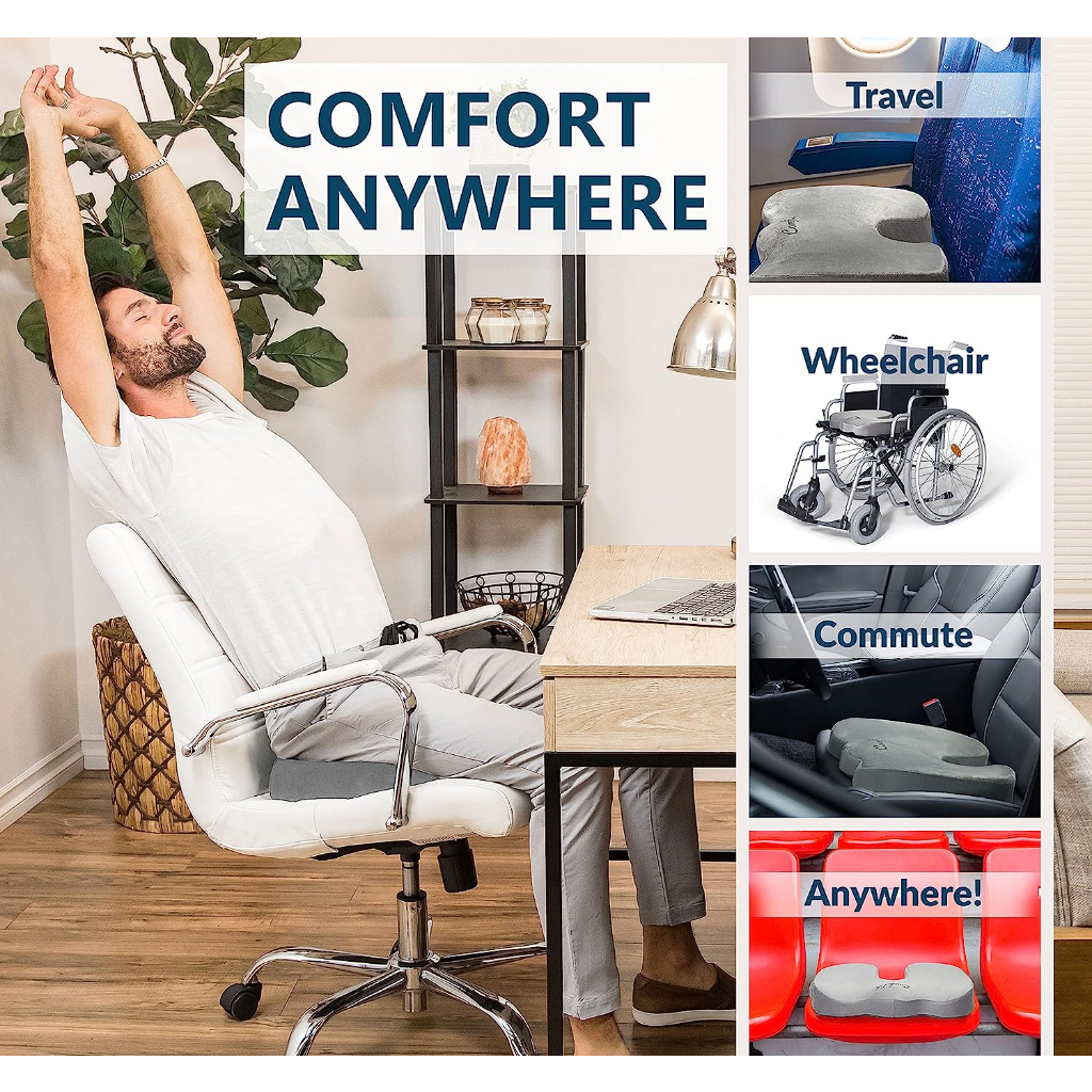 Seat Cushion Gel Orthopedic Sciatica Relief Coccyx Travel Car Chair ...