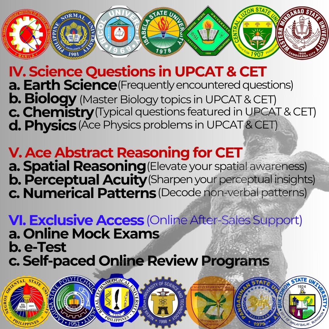 UPCAT, PUPCET, USTET, DCAT, ACET, PLMAT & CET Reviewer - Complete All ...