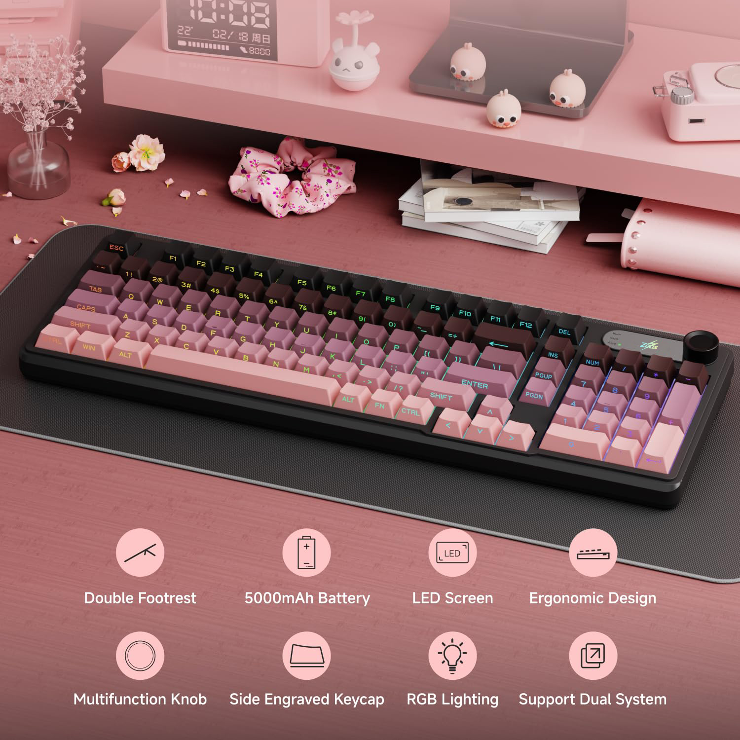 Zeus V102Pro Wireless Keyboard 99 Keys Membrane Gaming Keyboard W ...
