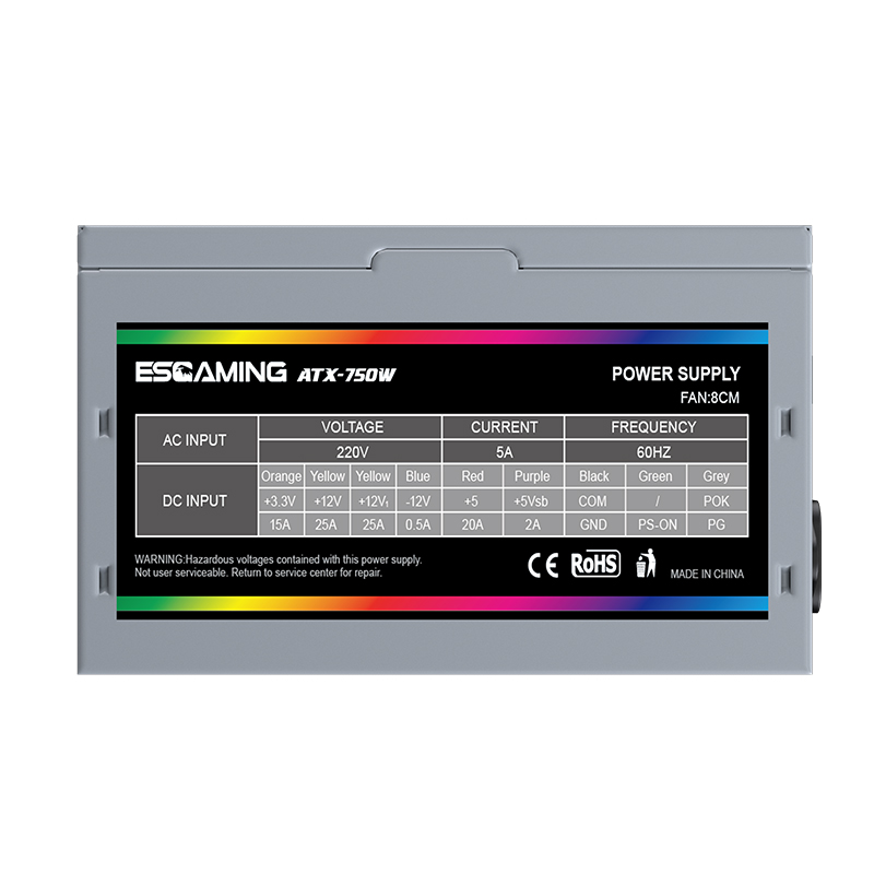 Esgaming 750W ATX PSU Long Wire Non-Modular Power Supply For Desktop ...