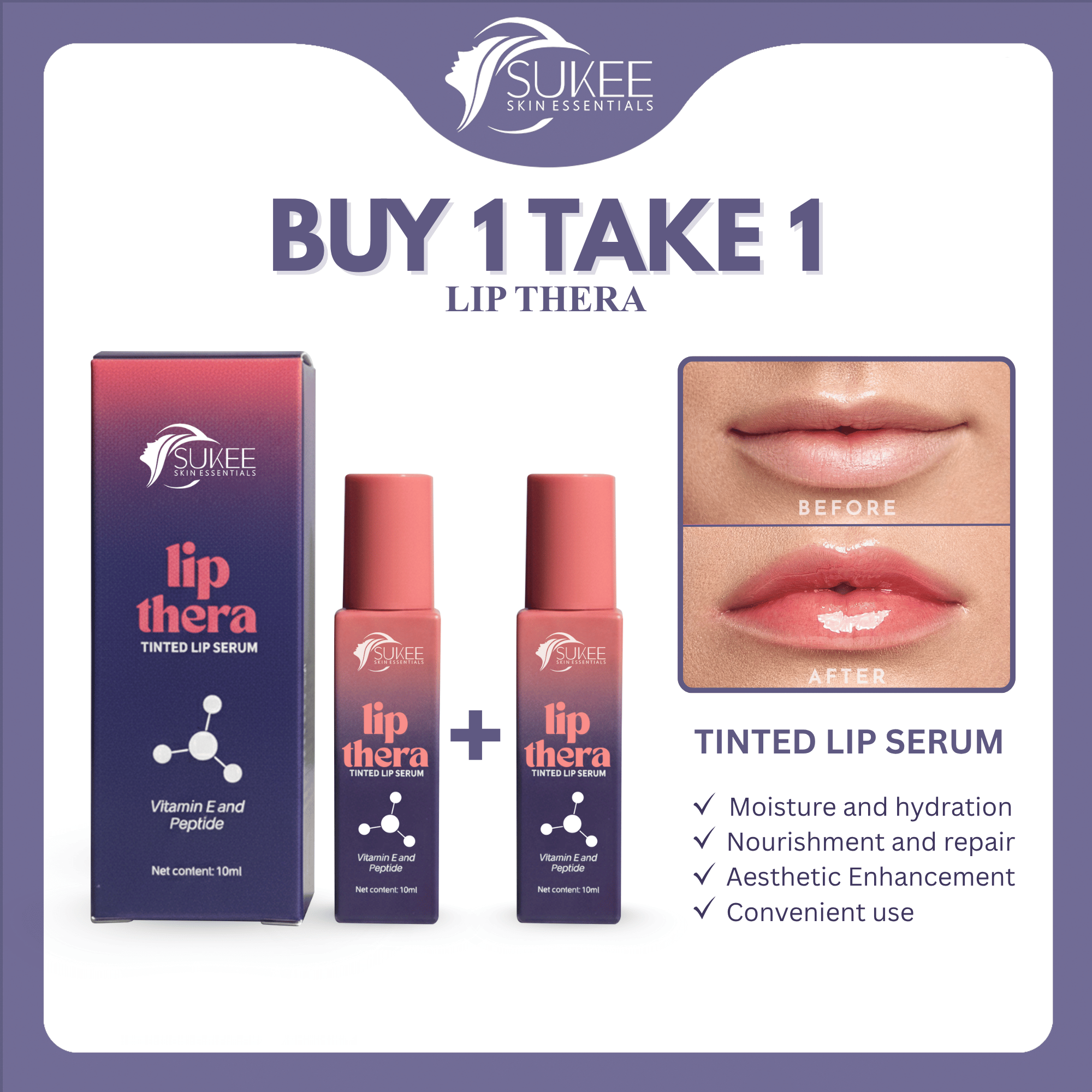 Sukee Moisturizing Tinted Lip Serum | Vitamin E + Peptide Hydration FDA ...