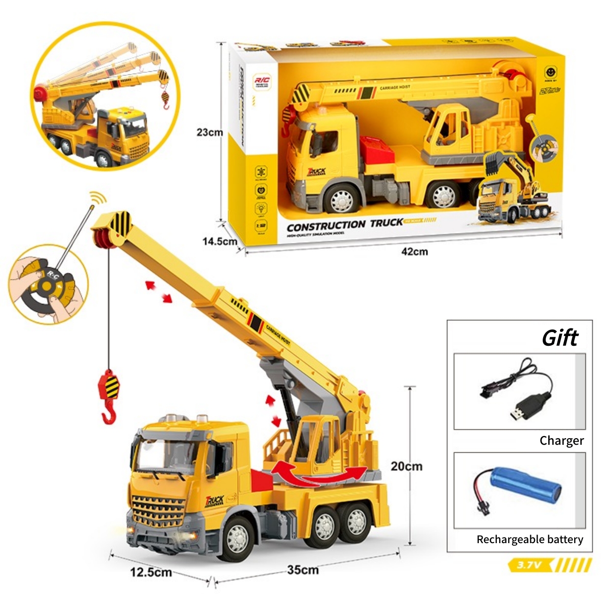 RC Engineering Vehicle Toy Remote Control Crane Truck Rechargeable ...