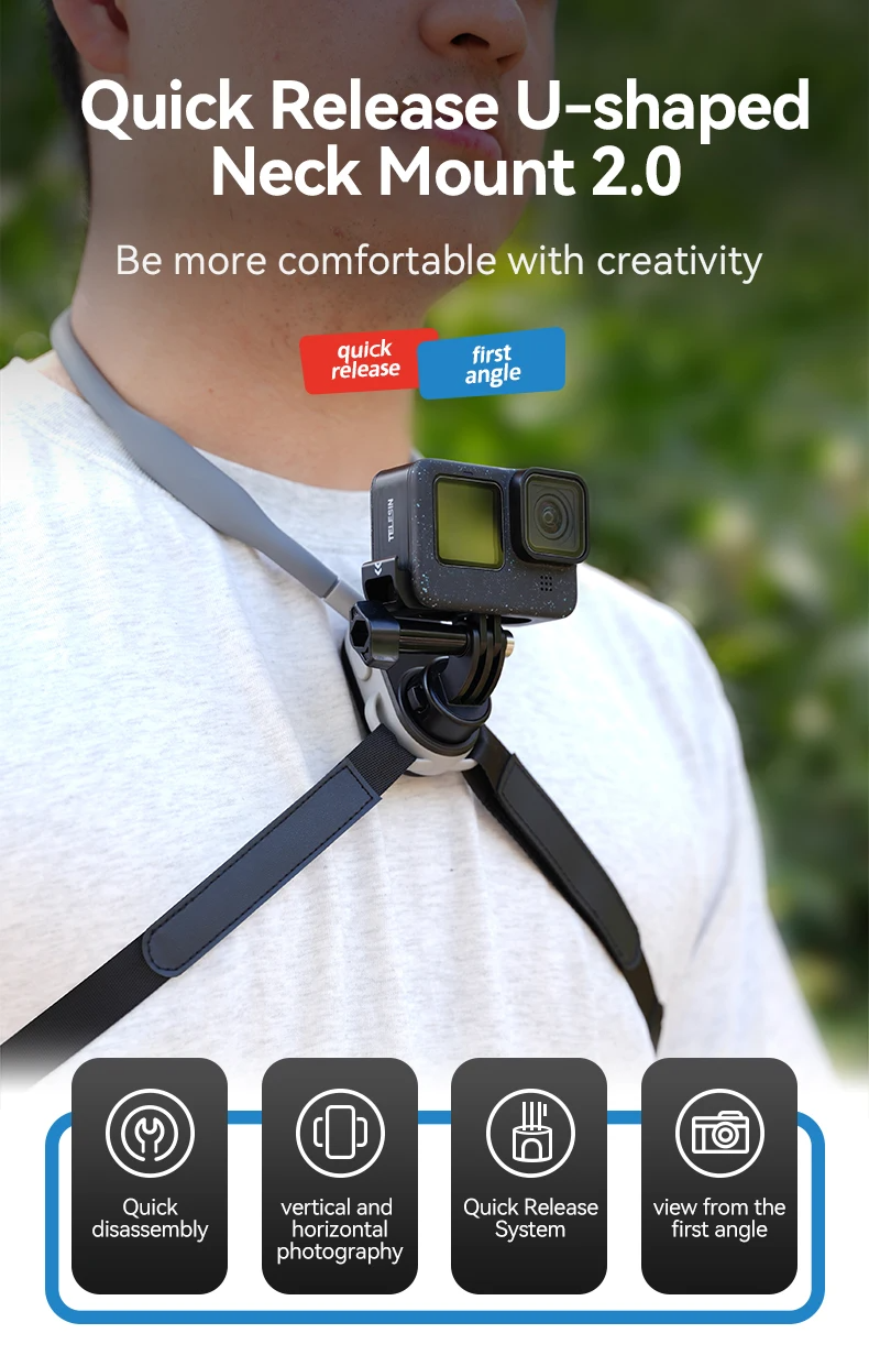 TELESIN gopro 2.0 Silicon Neck Mount for Go Pro Hero Insta360 DJI Osmo ...
