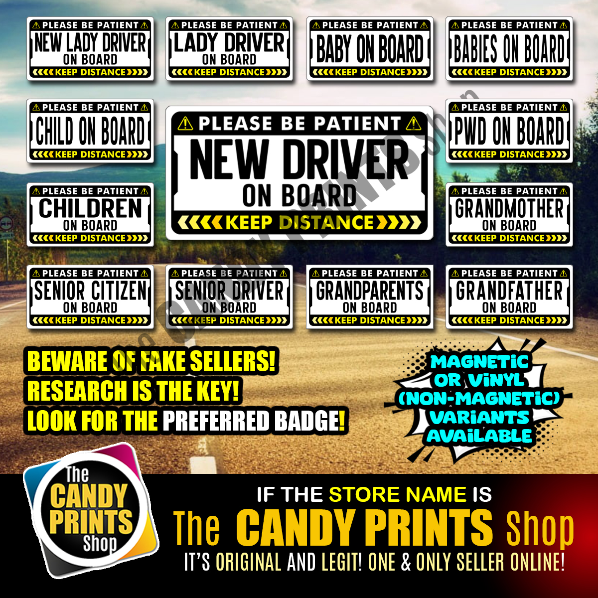 8 x 4 inches - Magnetic & Vinyl Car Sticker (NEW & LADY DRIVER. SENIOR ...