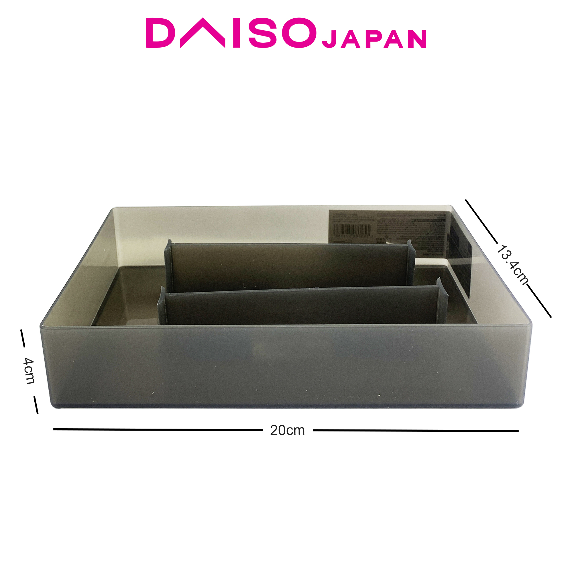 Daiso Clear Black Organizer Tray with Two Partitions (13.4cm x 20cm x ...