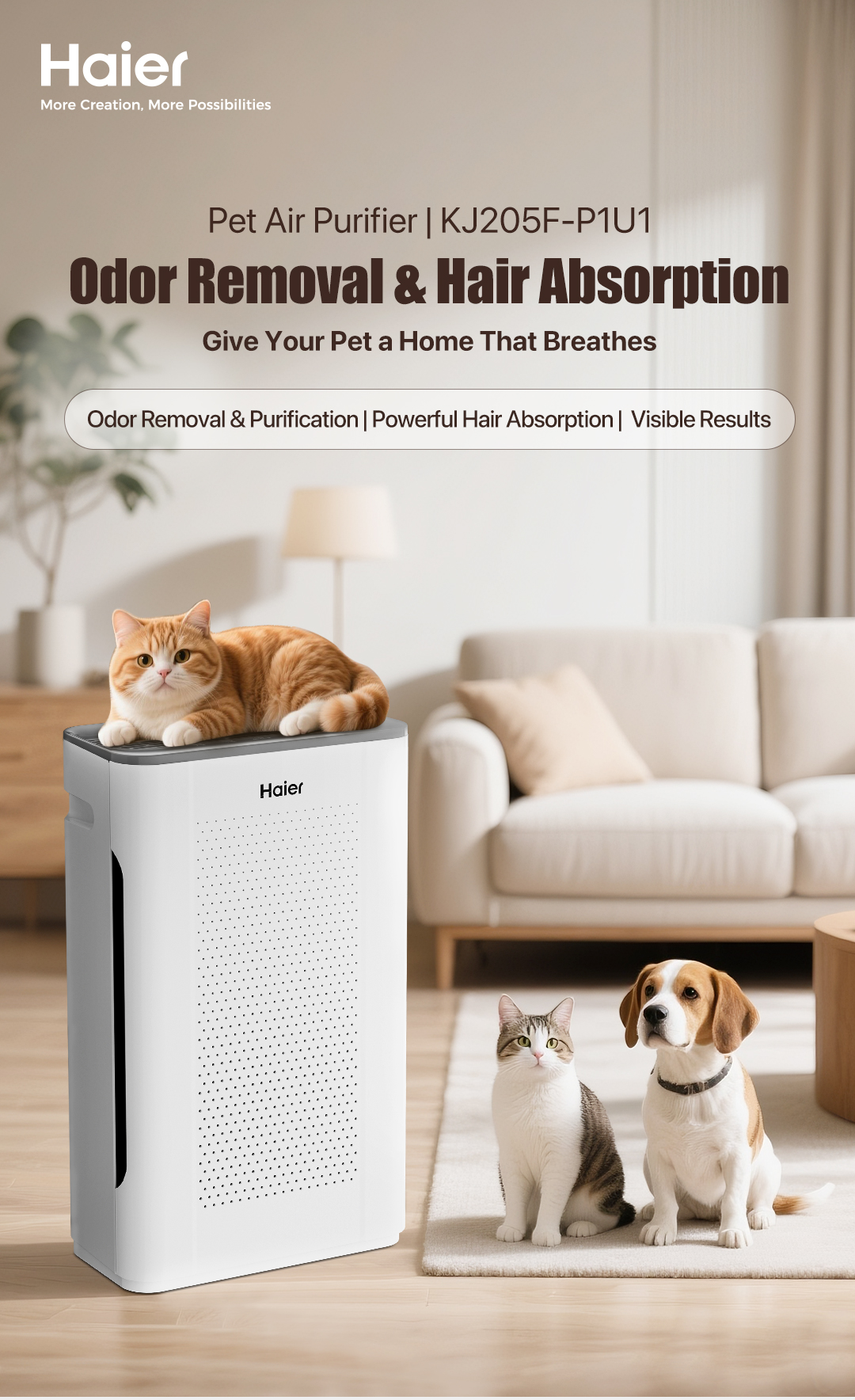 Haier P1U1 Air Purifier High-efficiency Filter 35dB Ultra-Quiet Smart ...