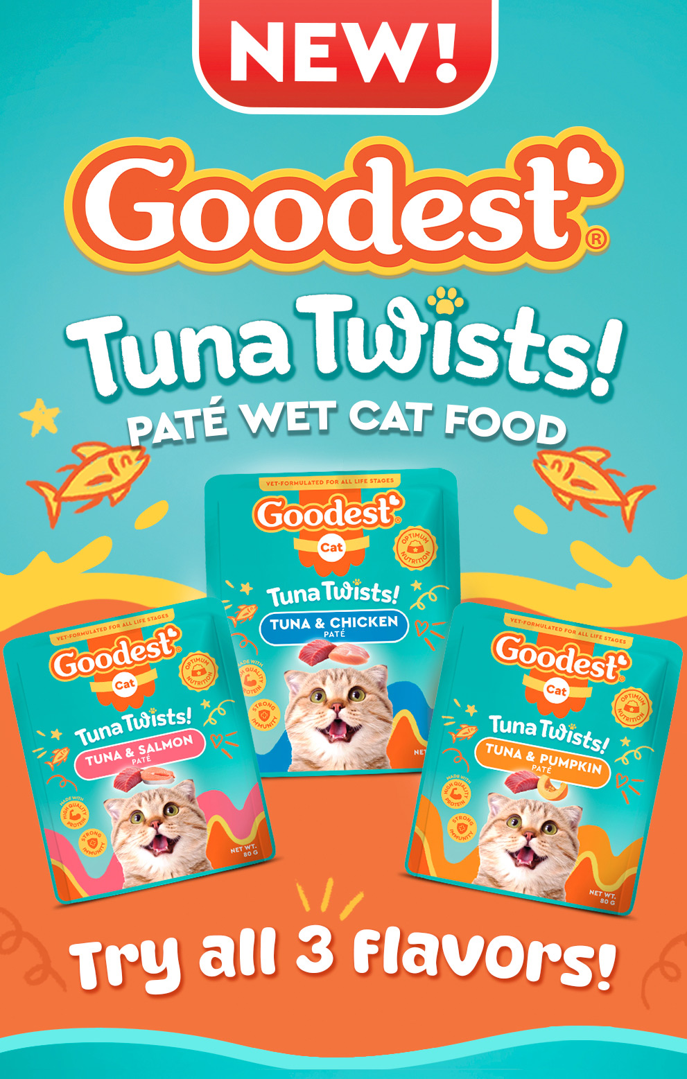 Goodest Cat Tuna Twists Pate Wet Food 80G Pack of 6 (Tuna & Chicken ...