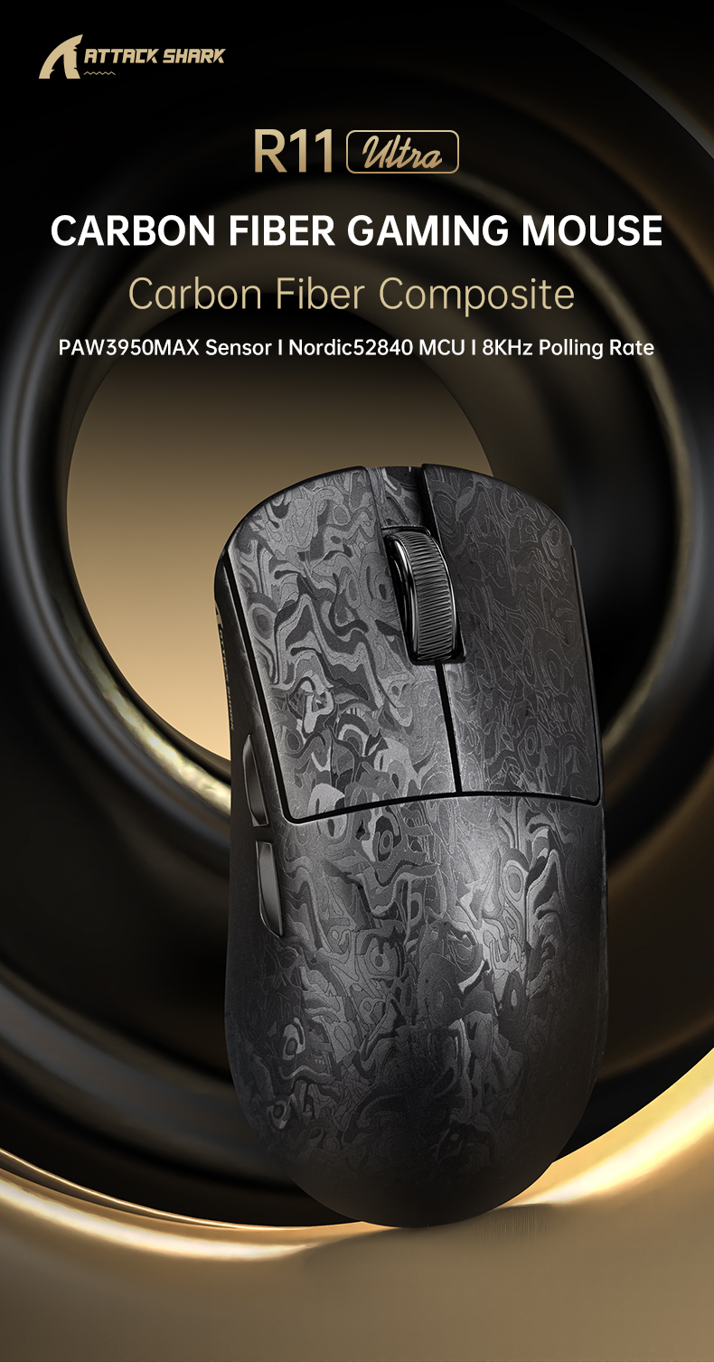 Attack Shark R11 Ultra Carbon Fiber 8K Wireless Mouse PAW3950 Max ...