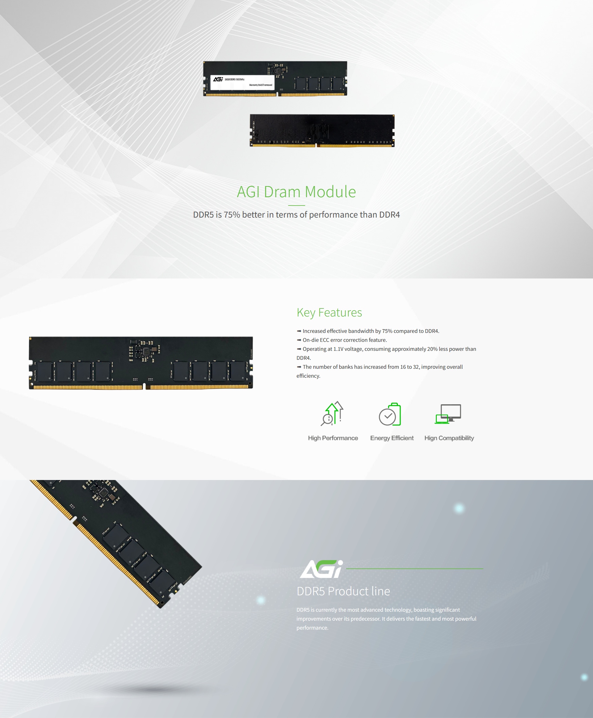 AGI UD238 8GB DDR5 5600MHz CL46 1.0V 288-pin UDIMM RAM Desktop Memory ...