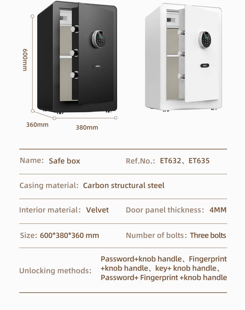 Deli Fingerprint Safety Vault Electronic Digital Money Box Key Password ...